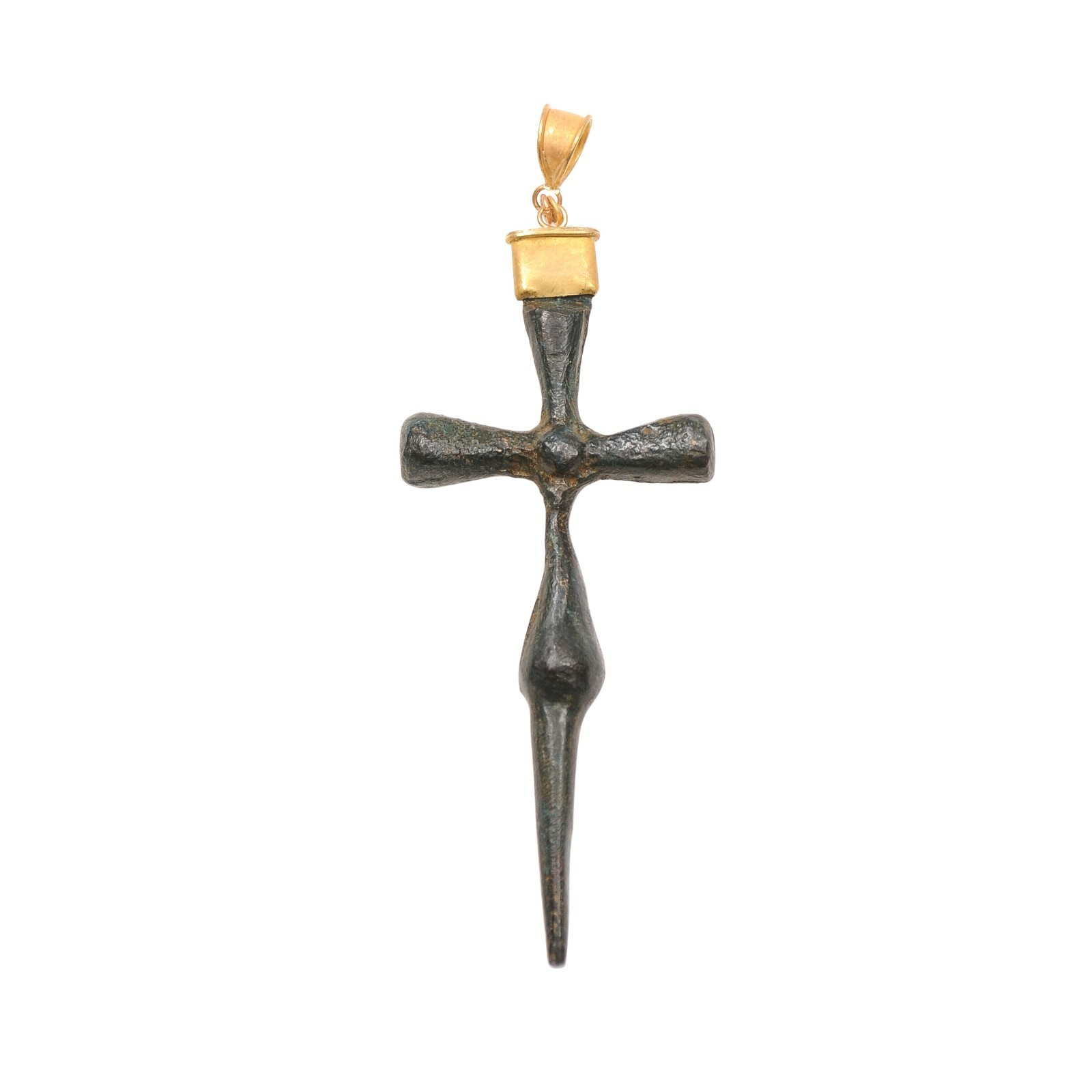 Slender Bronze cross with 21K gold accents | 167 | A. Tyner Antiques