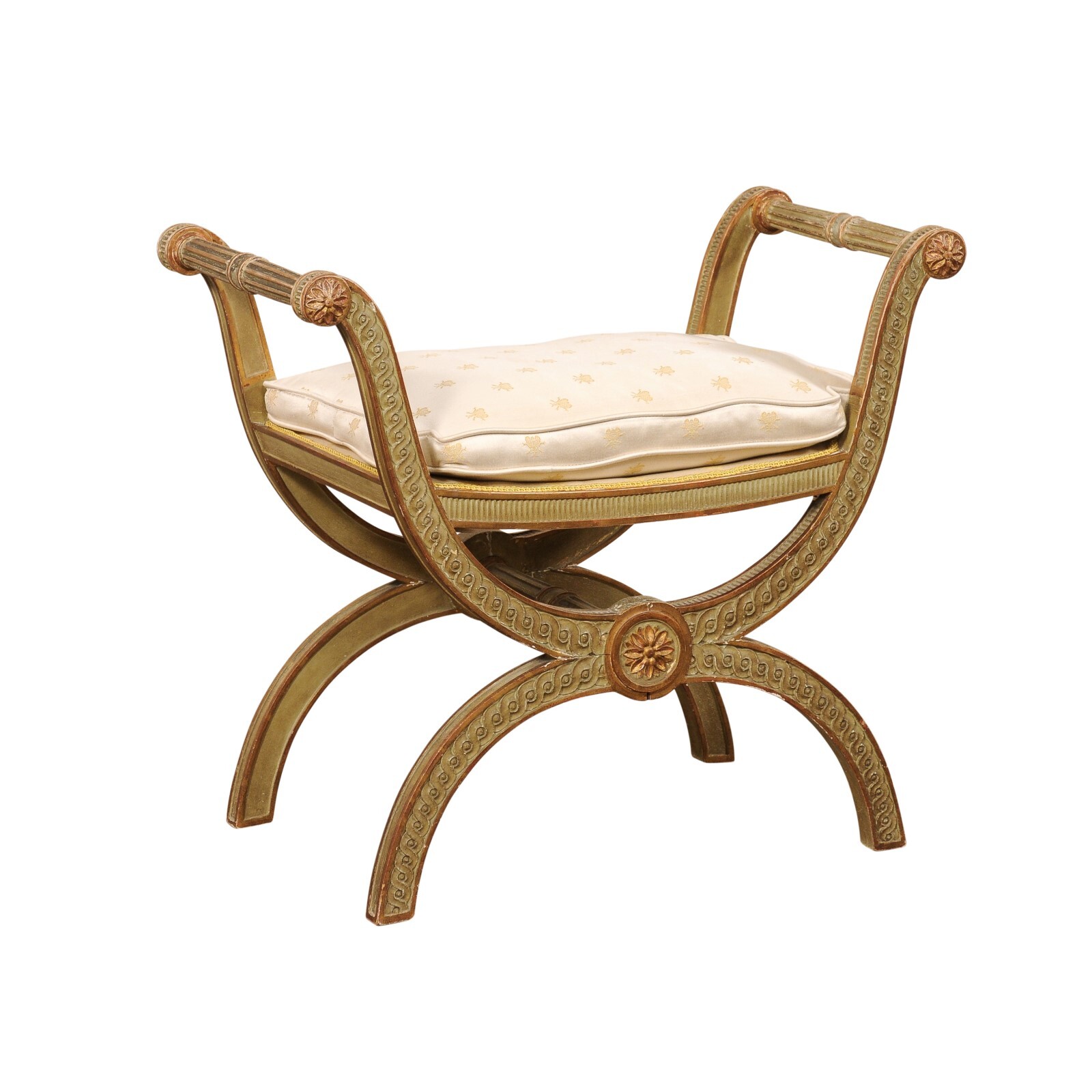 Italian Carved-Wood Curule Stool w/Cushion | 066 | A. Tyner Antiques